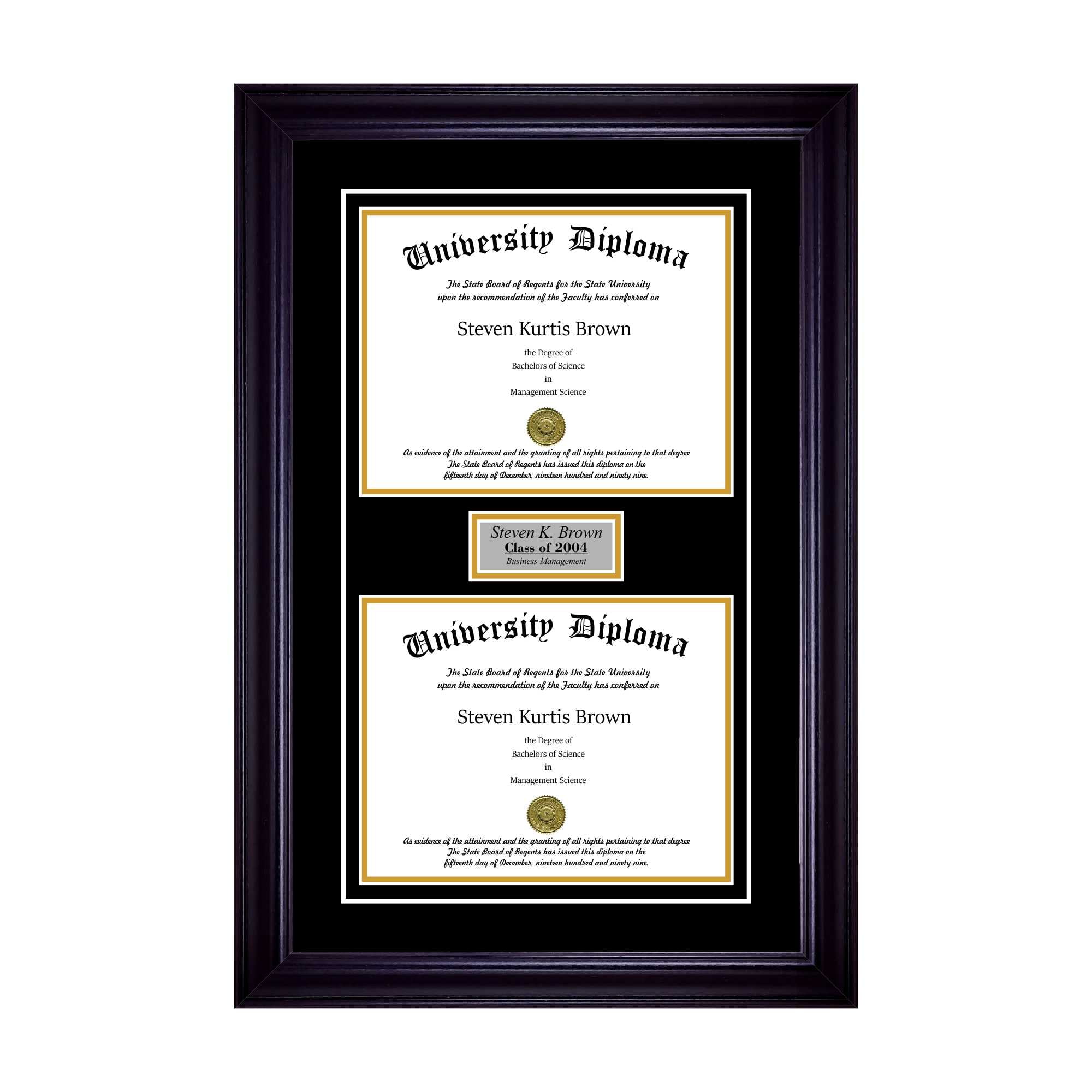 Personalized Double Diploma Frame with Double Matting for 10" x 8" Tall ...