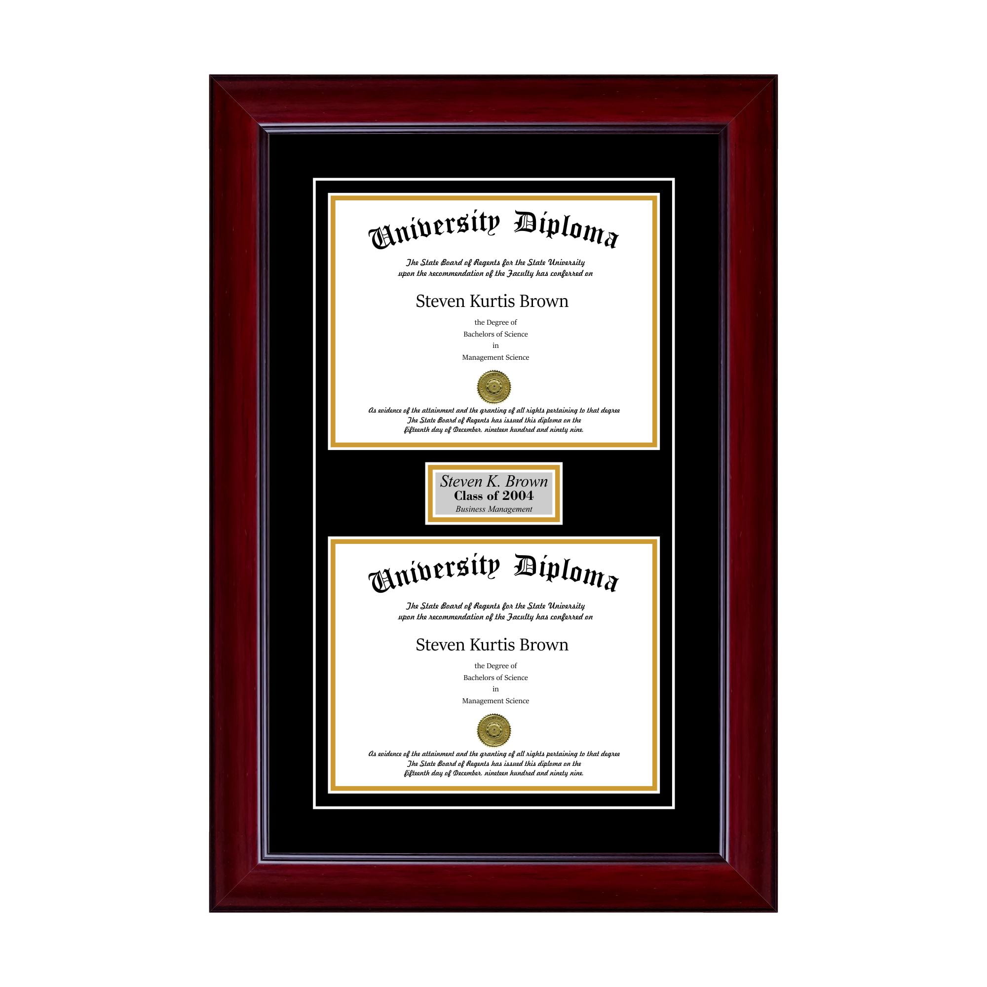 Personalized Double Diploma Frame with Double Matting for 10" x 8" Tall ...
