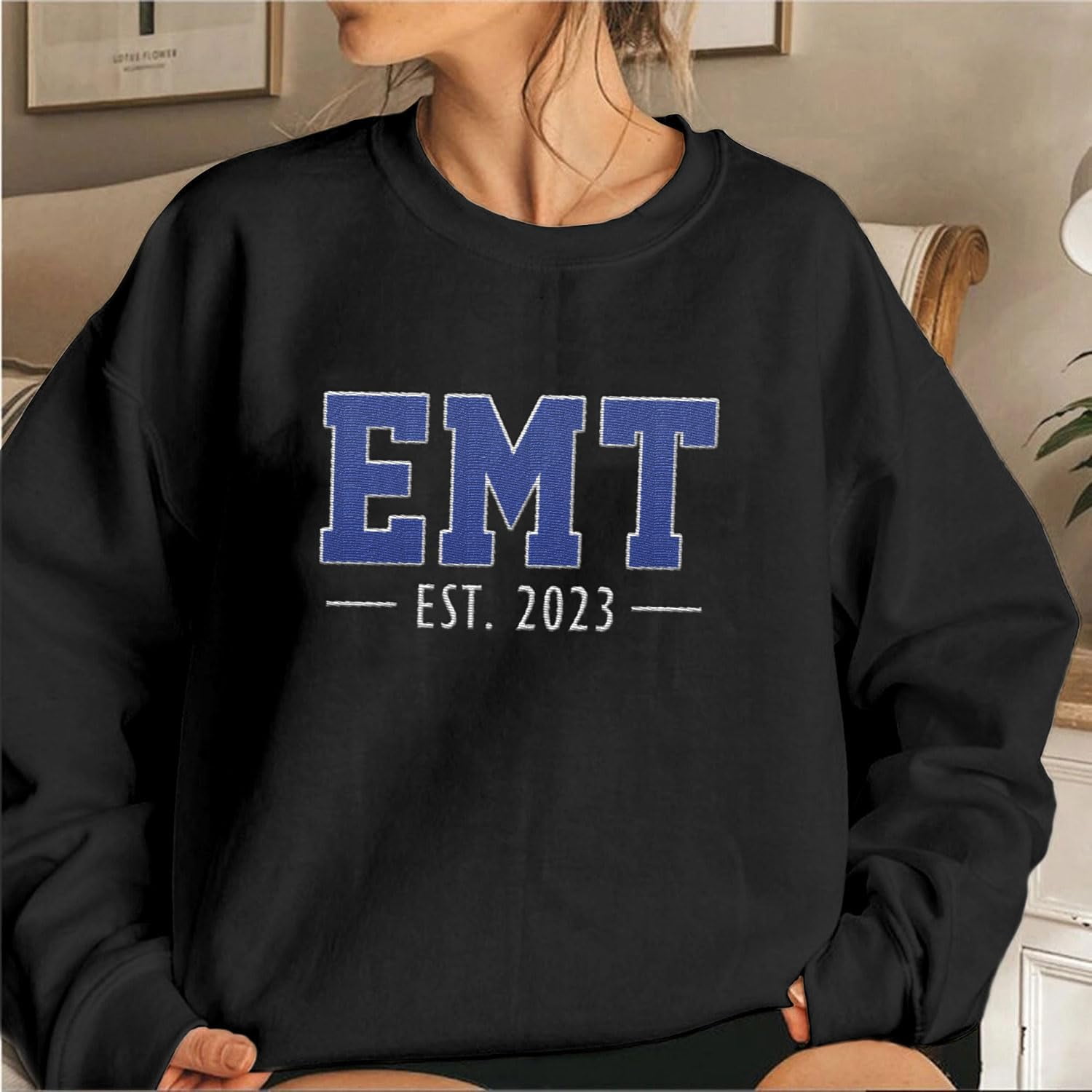 Personalized EMT EMS Paramedic Thin White Line Embroidered Sweatshirt ...