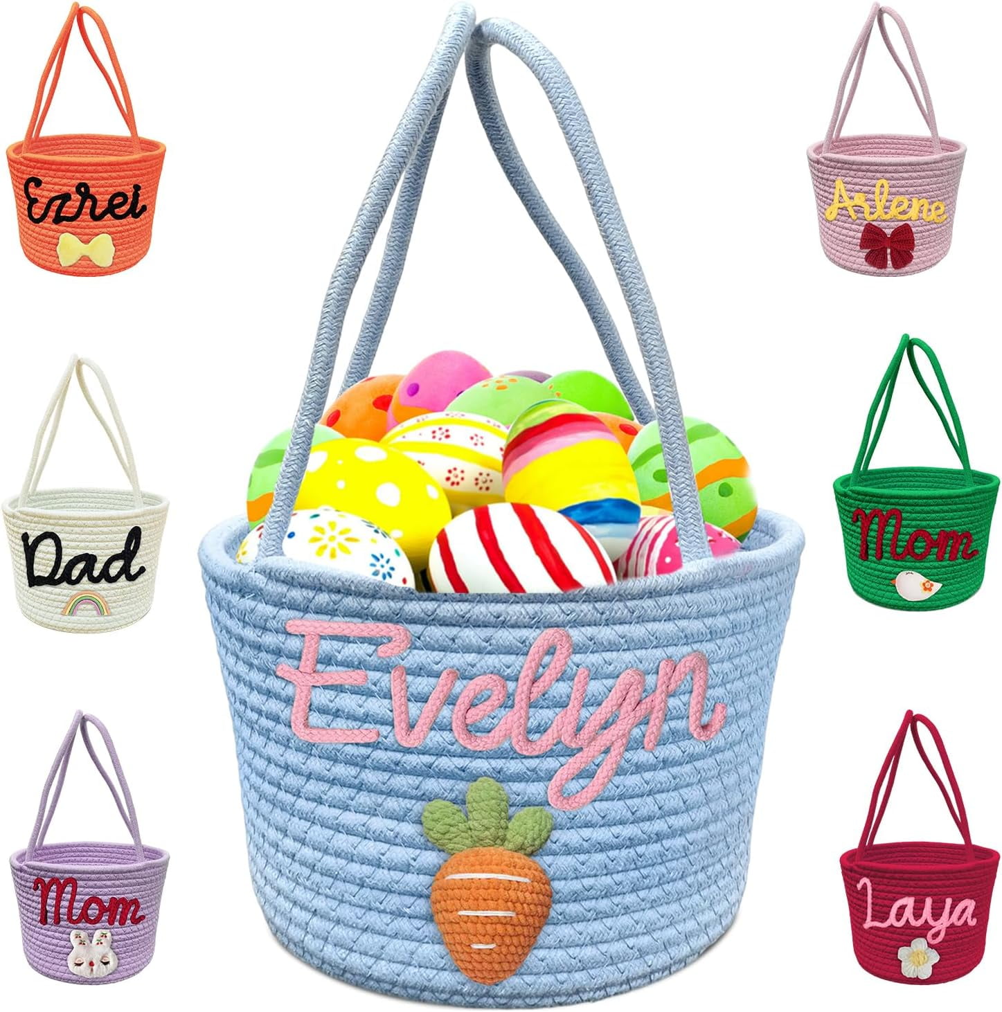 Personalized Easter Woven Basket with Embroidered Name for Boys Girls ...