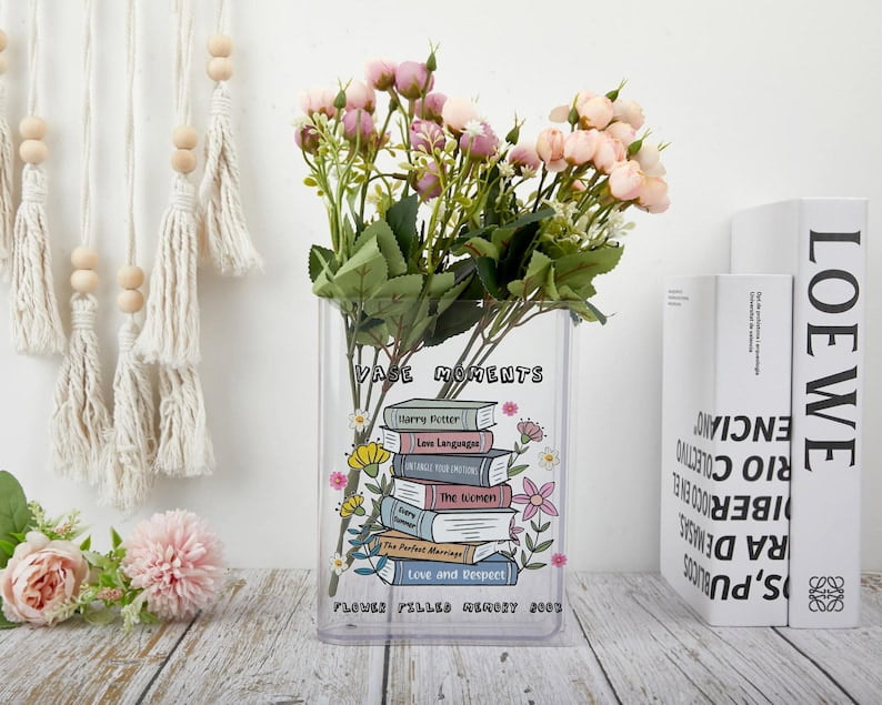 Personalized Eco-Friendly Acrylic Book Vase,Custom Favorite Books Title ...