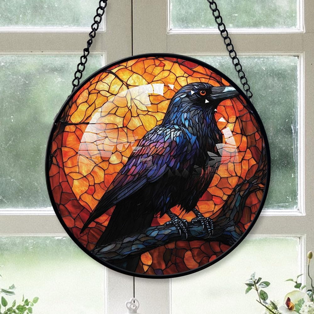 Personalized Eerie Crow Stained Glass Suncatcher Artistic Window ...