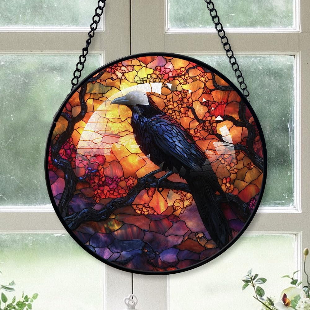 Personalized Eerie Crow Suncatcher Stained Glass, Eerie Crow Gifts for ...