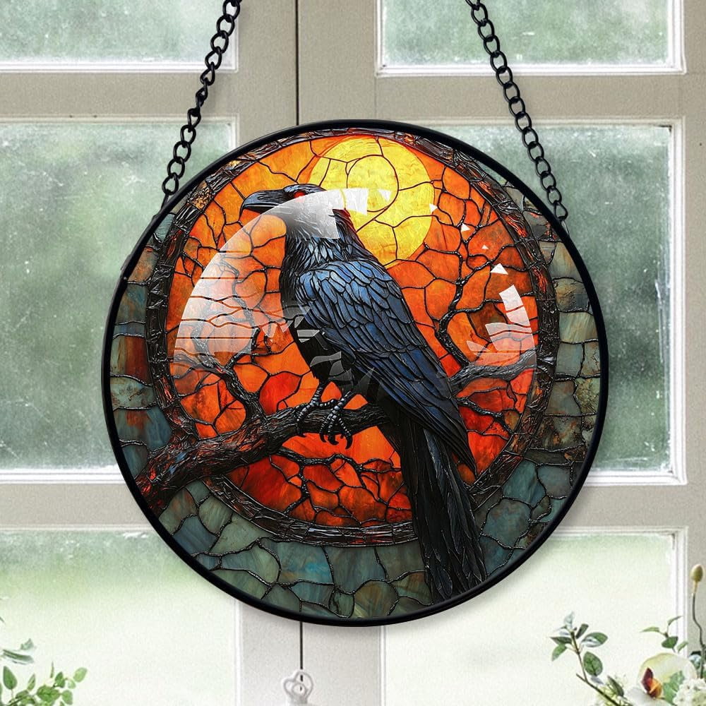 Personalized Eerie Night Crow Suncatcher Stained Glass Suncatchers ...