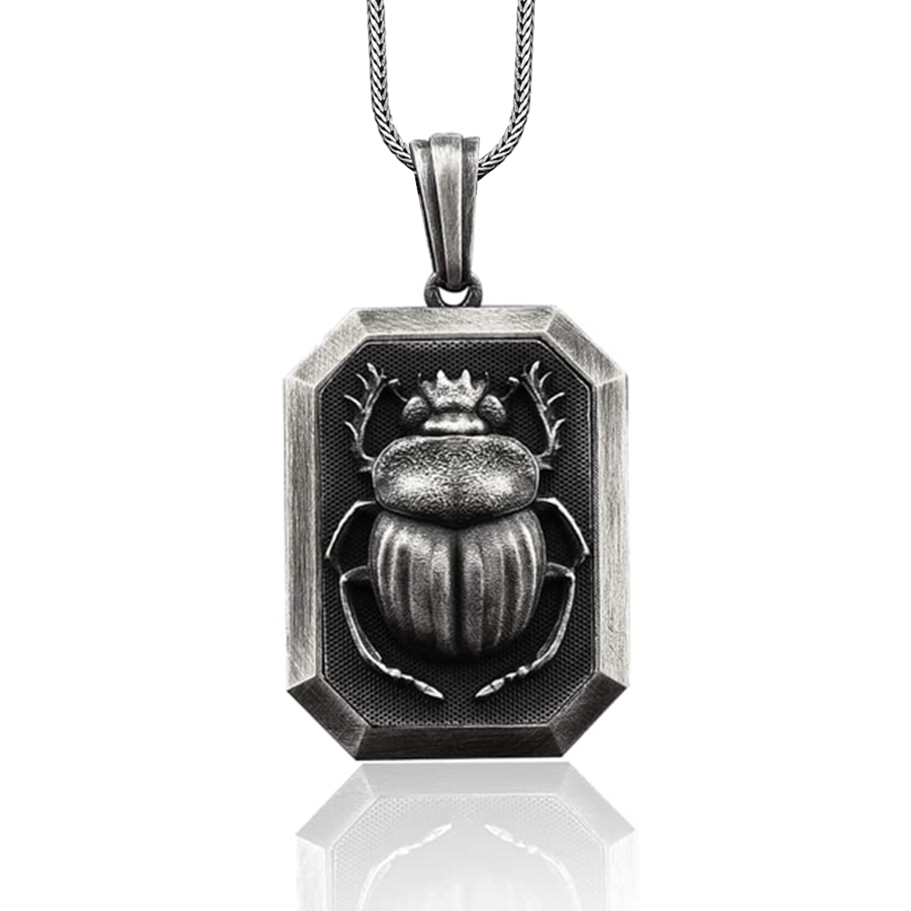 Personalized Egyptian Scarab Man Necklace, Men Silver Scarab Necklace ...