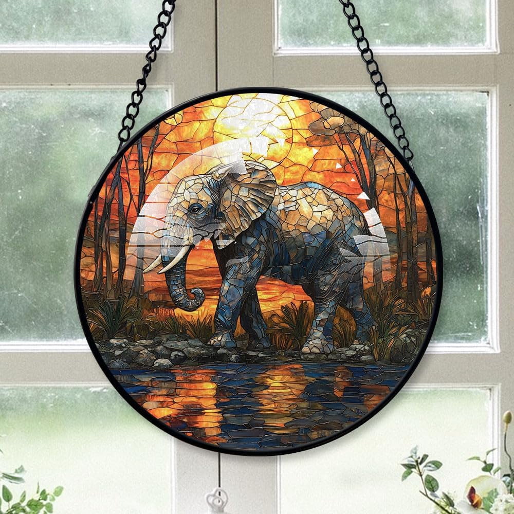 Personalized Elephant Stained Glass Suncatcher Artistic Window Hanging ...