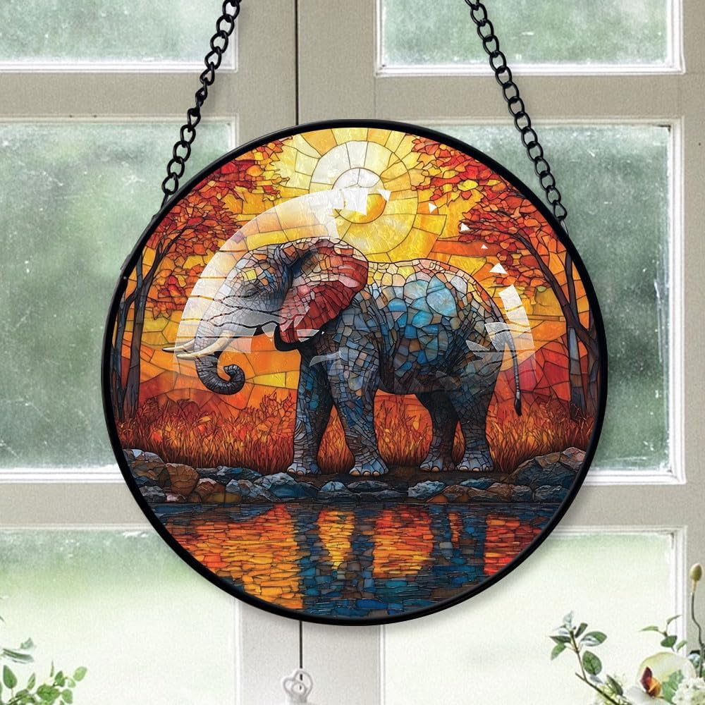 Personalized Elephant Suncatcher Stained Glass, Elephant Gifts for ...