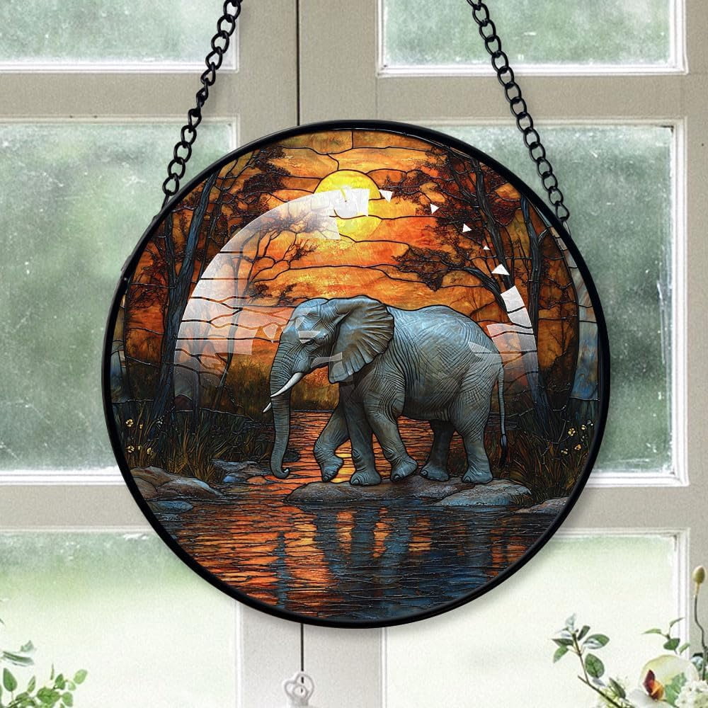 Personalized Elephant Suncatcher Stained Glass, Elephant Gifts for ...
