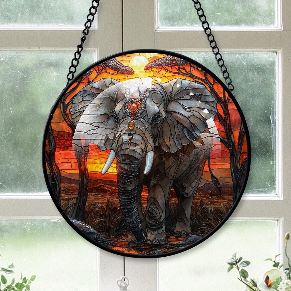Personalized Elephant Suncatcher Stained Glass, Elephant Gifts for ...