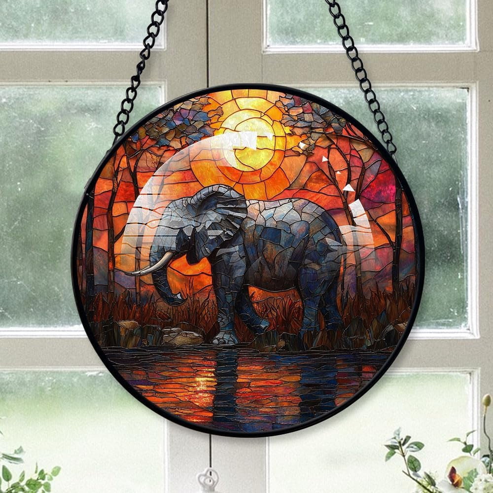 Personalized Elephant Suncatcher Stained Glass, Elephant Stained Glass ...