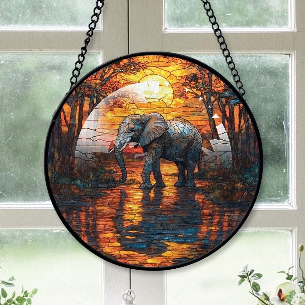 Personalized Elephant Suncatcher Stained Glass, Elephant Stained Glass ...