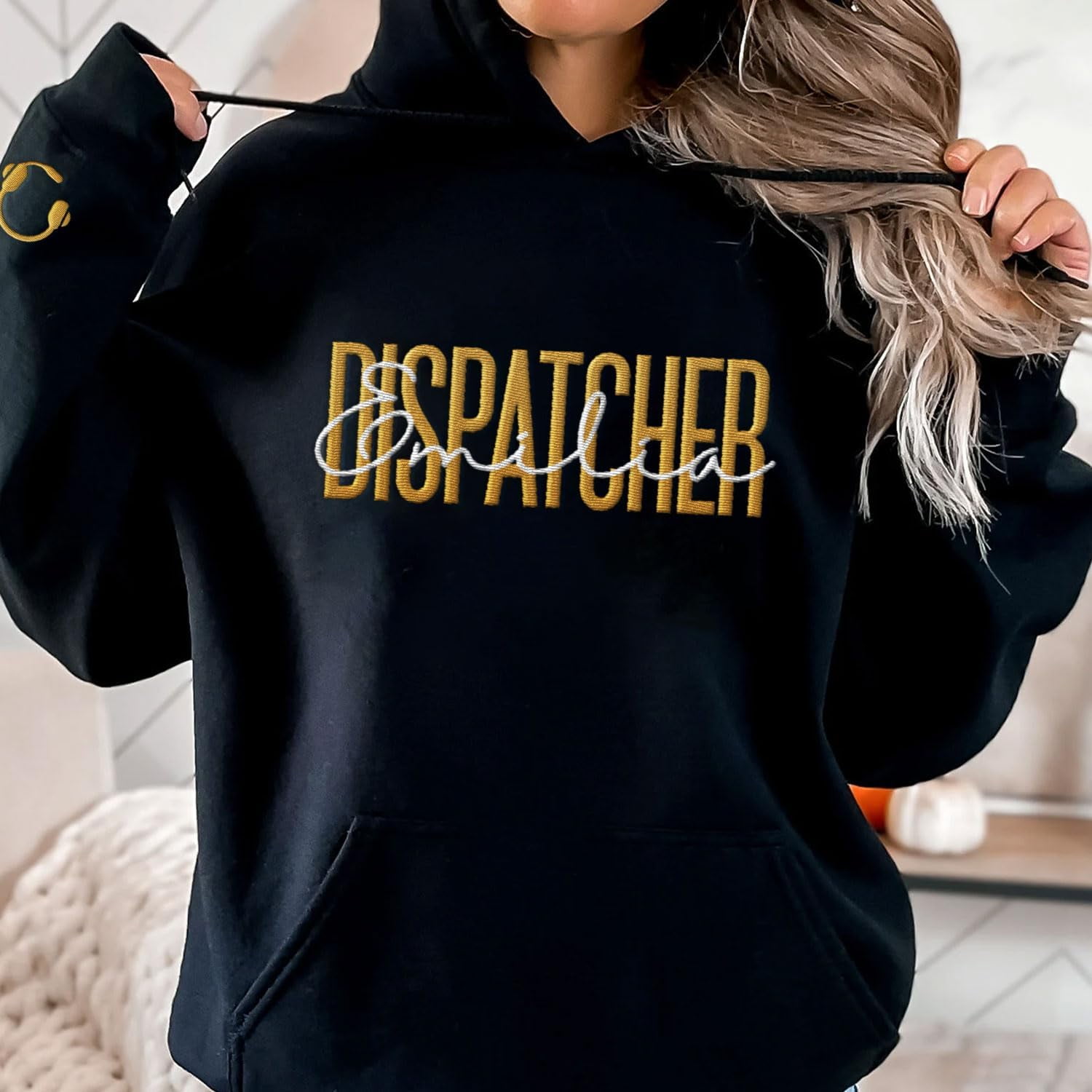 Personalized Embroidered Dispatcher 911 Sweatshirt, Pulse Dispatch Embroider Hoodie, Thin Gold ...