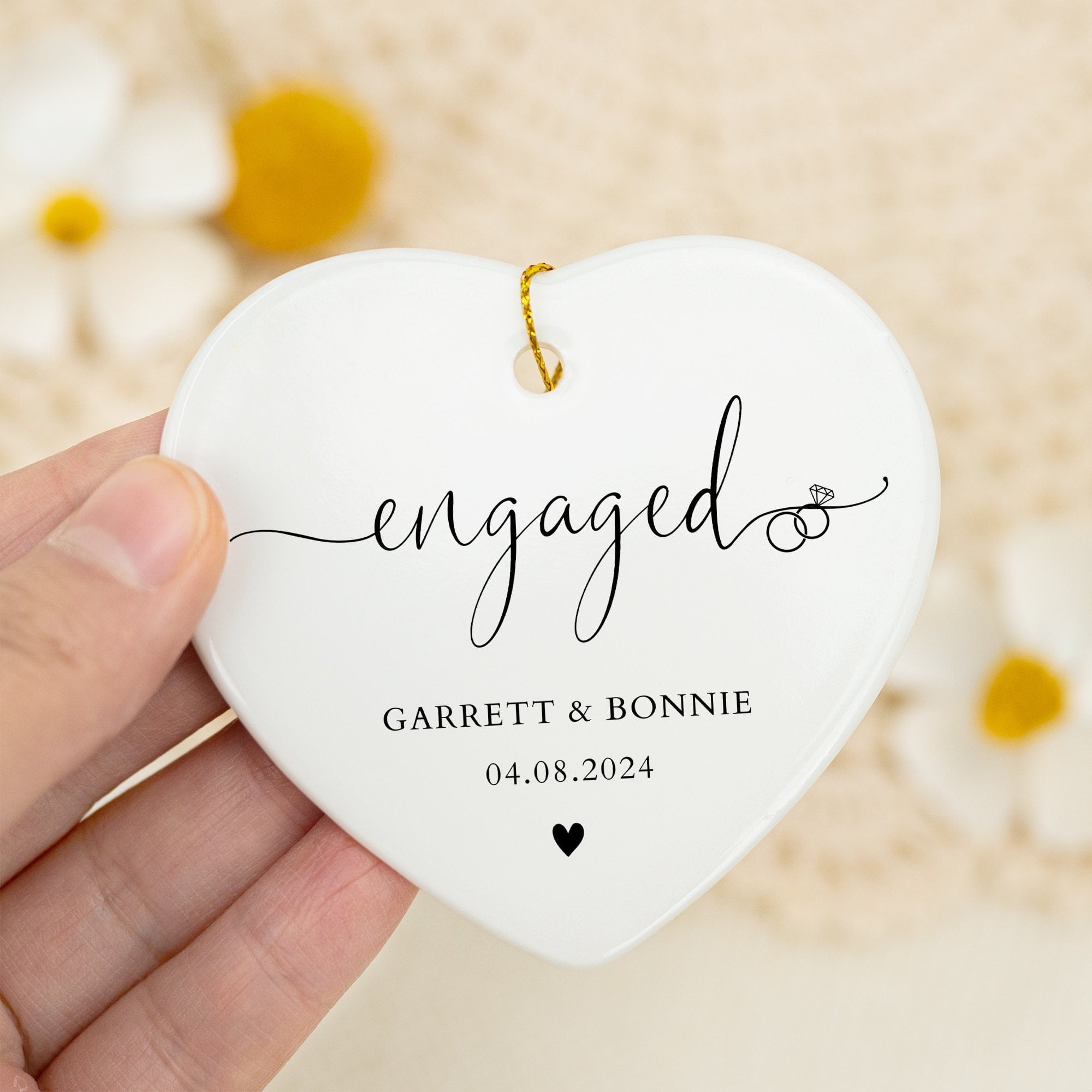 Personalized Engagement Ceramic Heart Ornament, Engagement Bauble ...