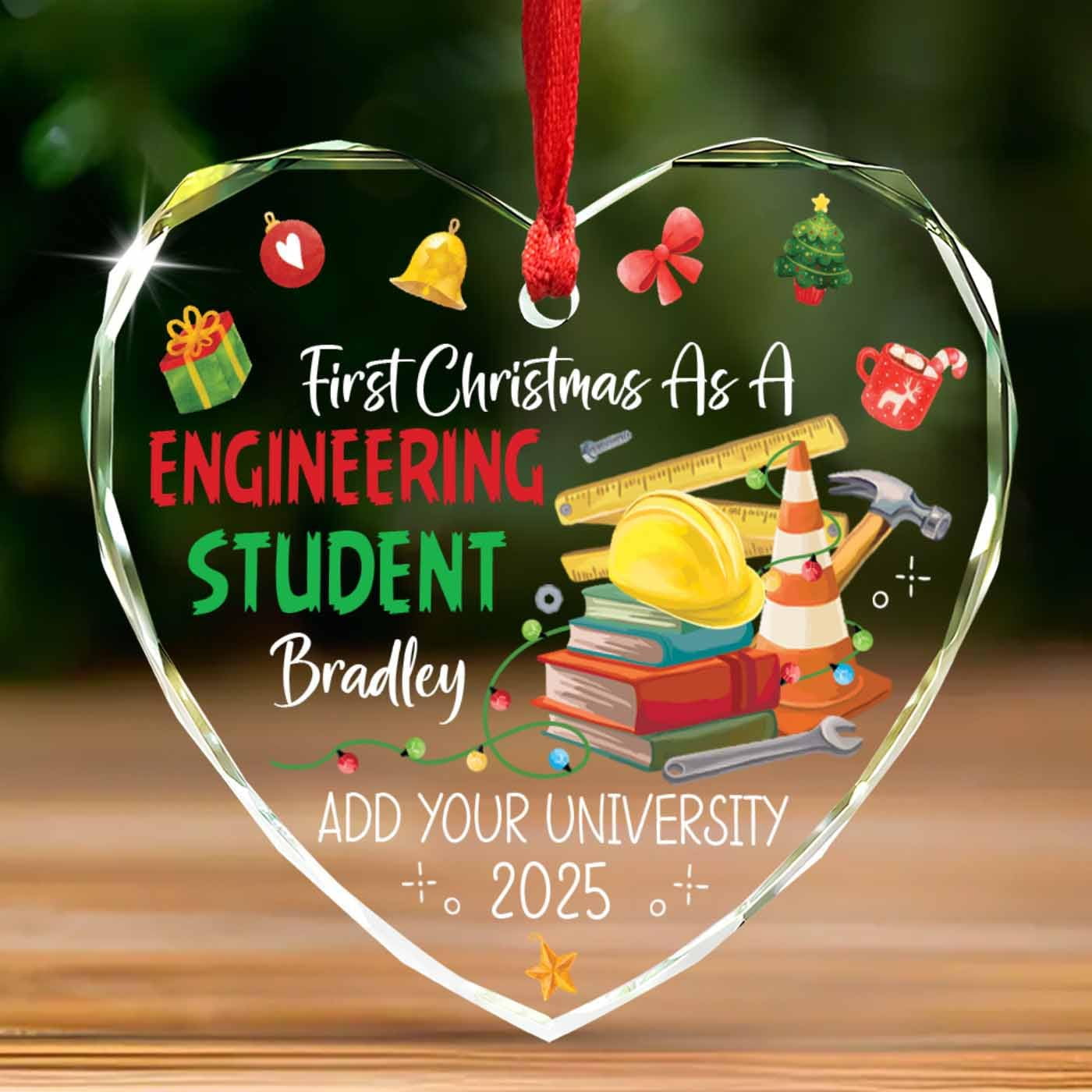 Personalized Engineering Student Glass Ornament Christmas, Custom Name ...