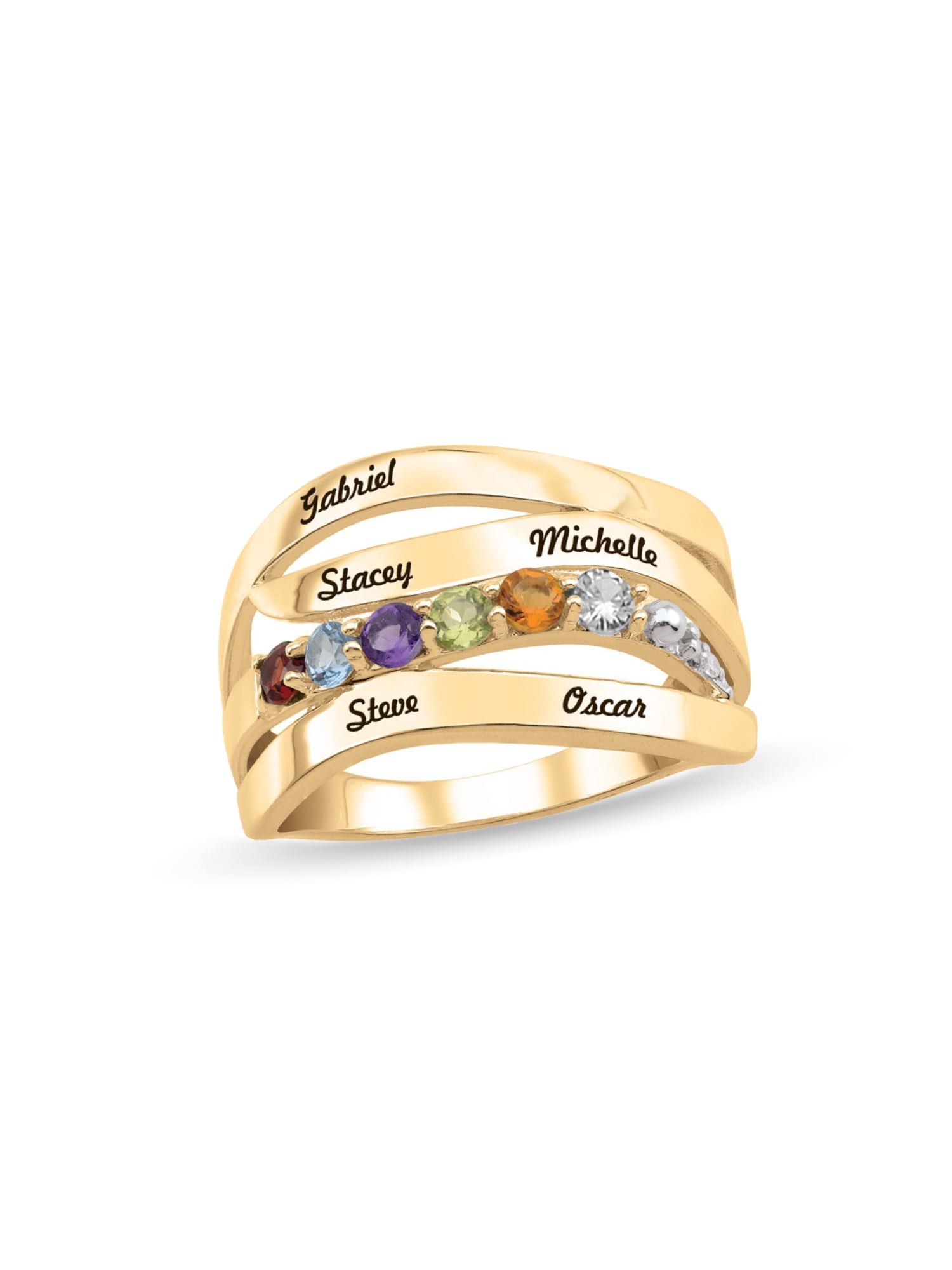 Personalized Engravable Wave Design Birthstone Ring in 10k and 14k Gold ...