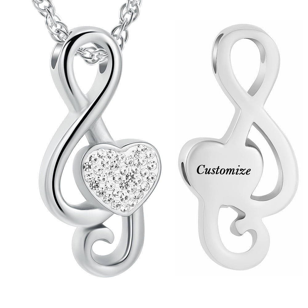Personalized Engrave Cremation Jewelry Crystal Music Note Urn Necklace ...