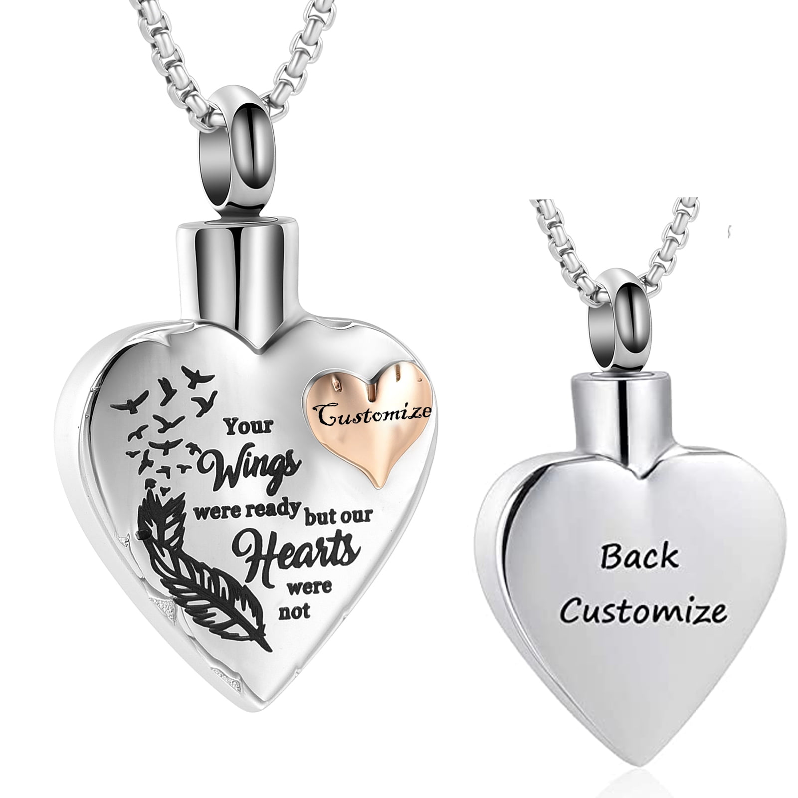 Personalized Engrave Heart with Angel Wing Print Cremation Jewelry for ...