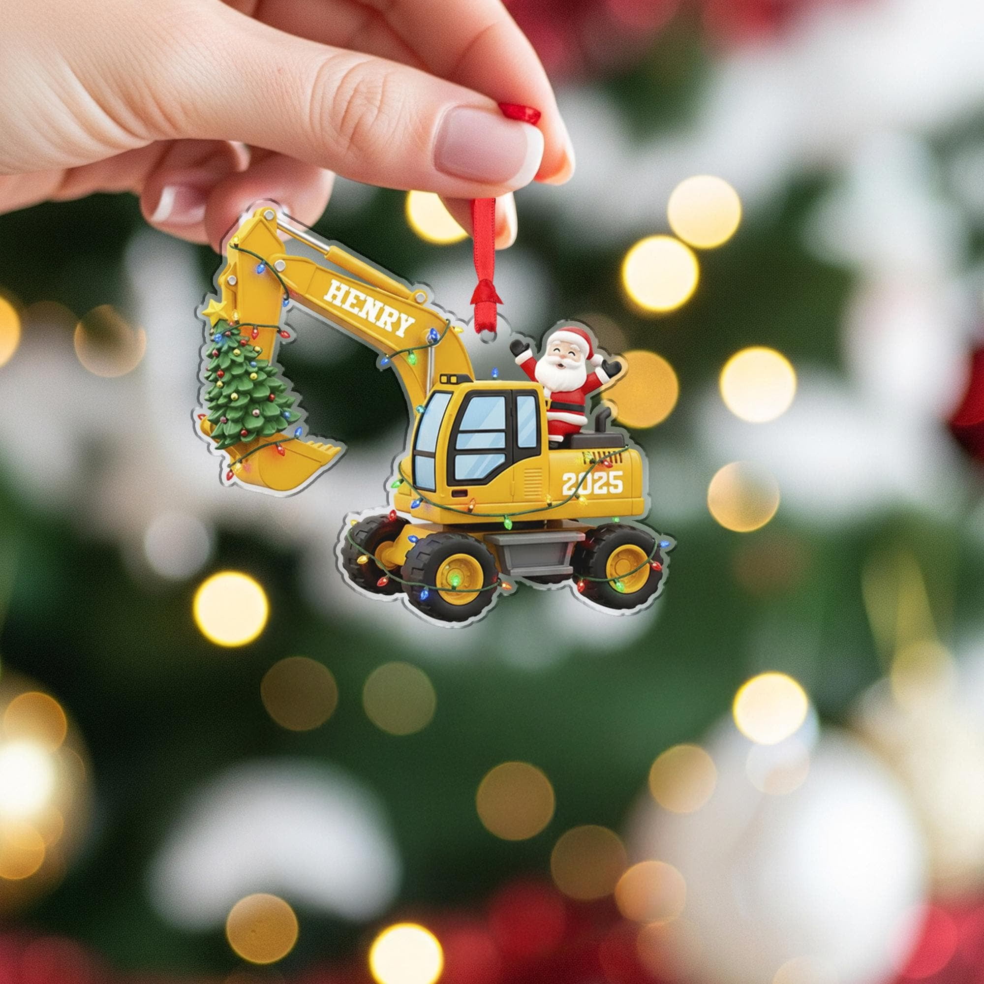Personalized Excavator Acrylic Christmas Ornament 2025 with Santa ...