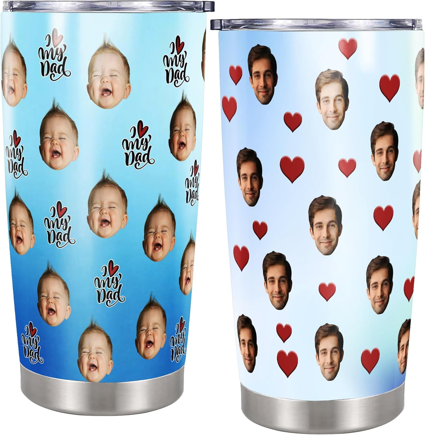 Personalized Faces Tumbler Women Custom Photo Insulated Cup Travel Coffee Mug with Lids ...