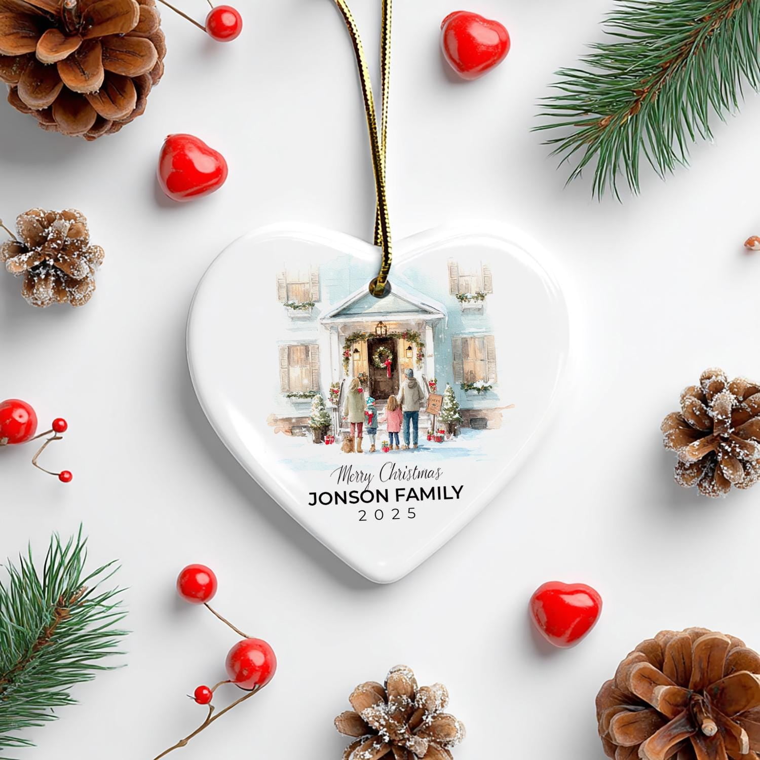 Personalized Family Christmas Ornament: Cozy Holiday Doorstep Keepsake ...