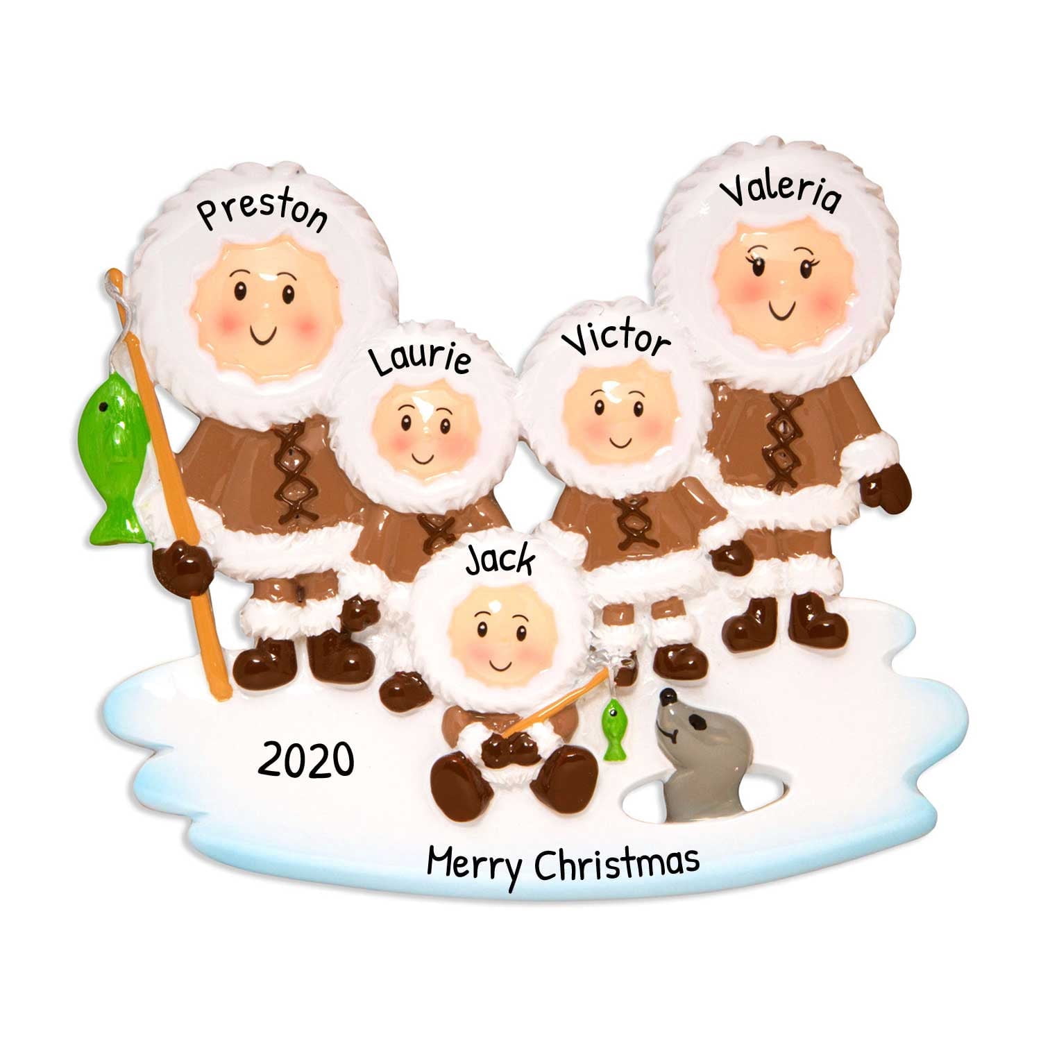 Personalized Family Christmas Ornaments 2024 - Eskimo Family of 5 ...