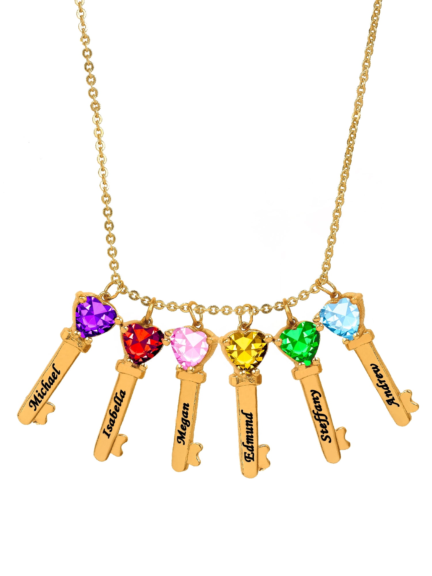 Personalized Family Key-Shaped Charm Pendant with Up to 6 Heart-Shaped ...