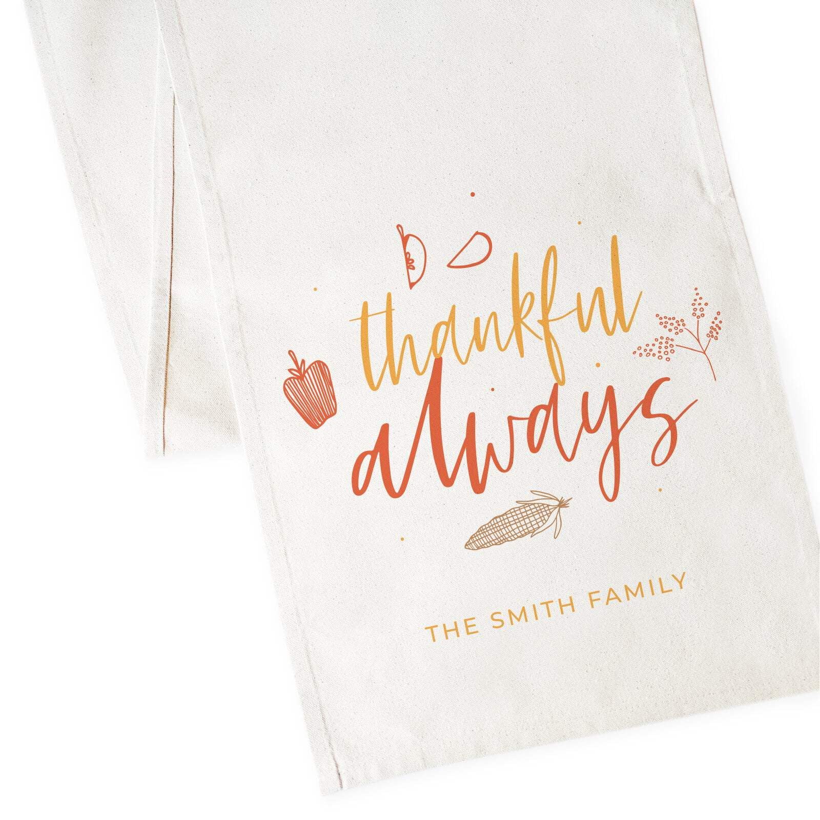 Personalized Family Last Name Thankful Always Canvas Table Runner ...