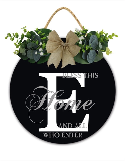 Personalized Family Name Sign with Letter E Last Name Wreaths for Front ...