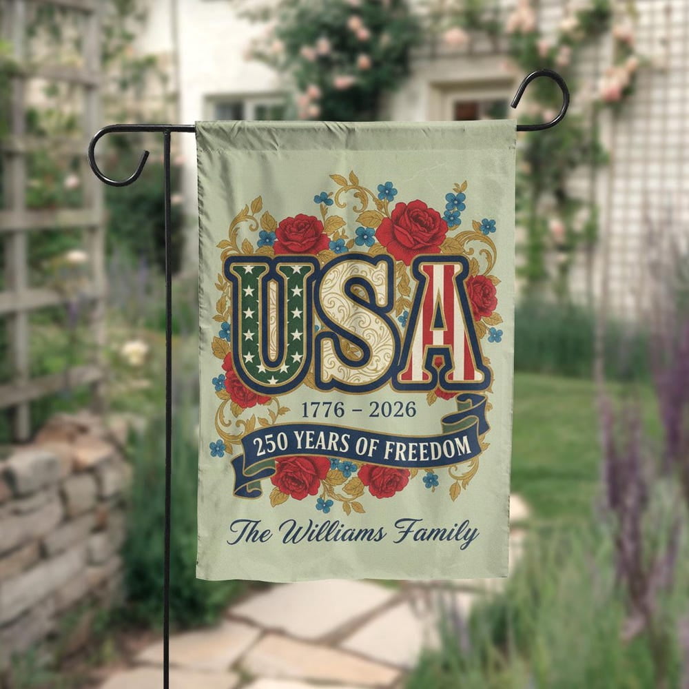 Personalized Family USA 250 Years Patriotic Flag 28x40 POLE NOT ...