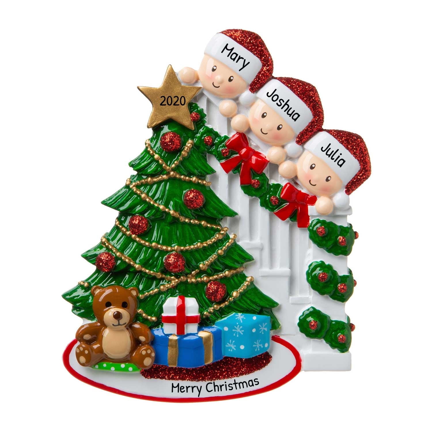 Personalized Family of 3 Christmas Ornament 2024 Family Peeking ...