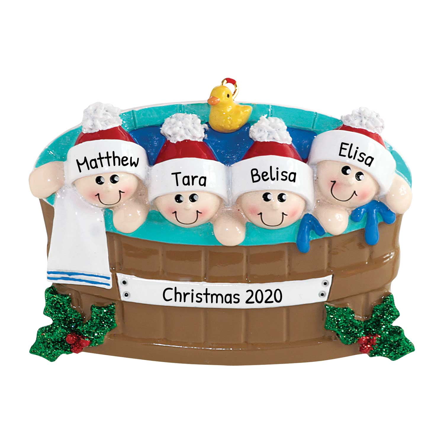 Personalized Family of 4 in Hot Tub Christmas Ornament 2024 - Warm Bath ...