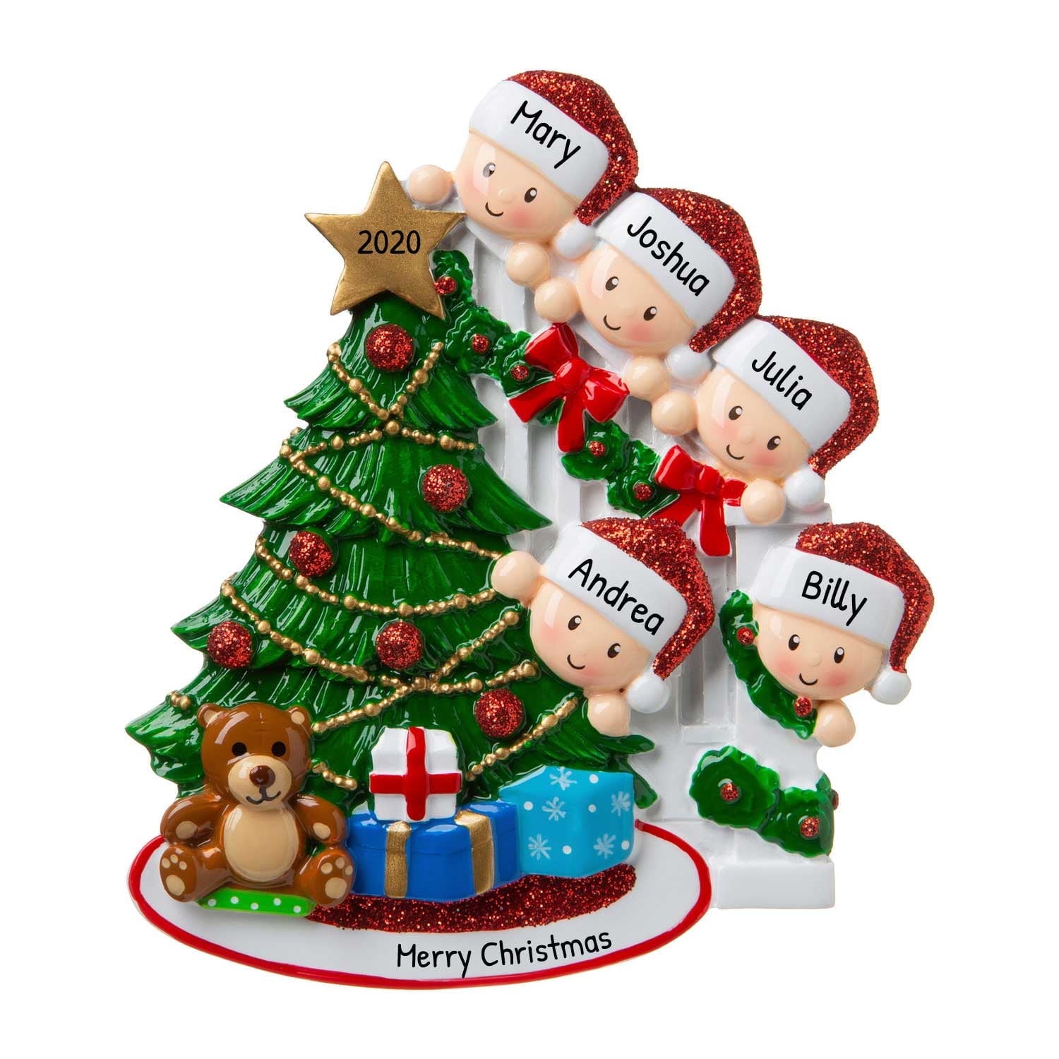 Personalized Family of 5 Christmas Ornament 2024 Family Peeking ...
