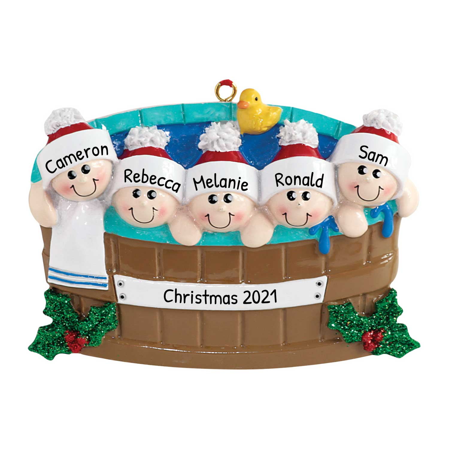 Personalized Family of 5 in Hot Tub Christmas Ornament 2024 - Warm Bath ...