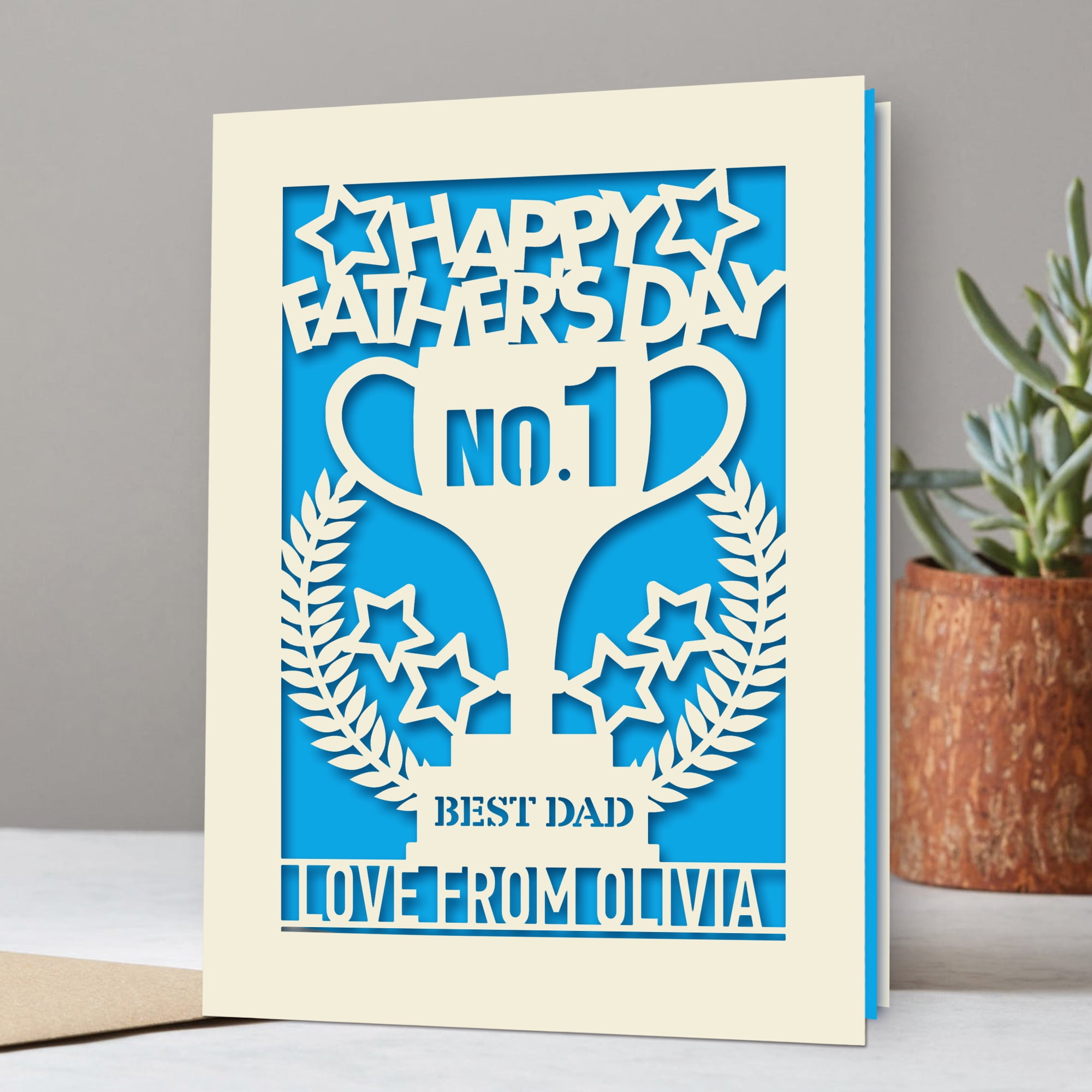 Personalized Father's Day Greeting Card, Paper Cut Trophy No.1 Best Dad ...