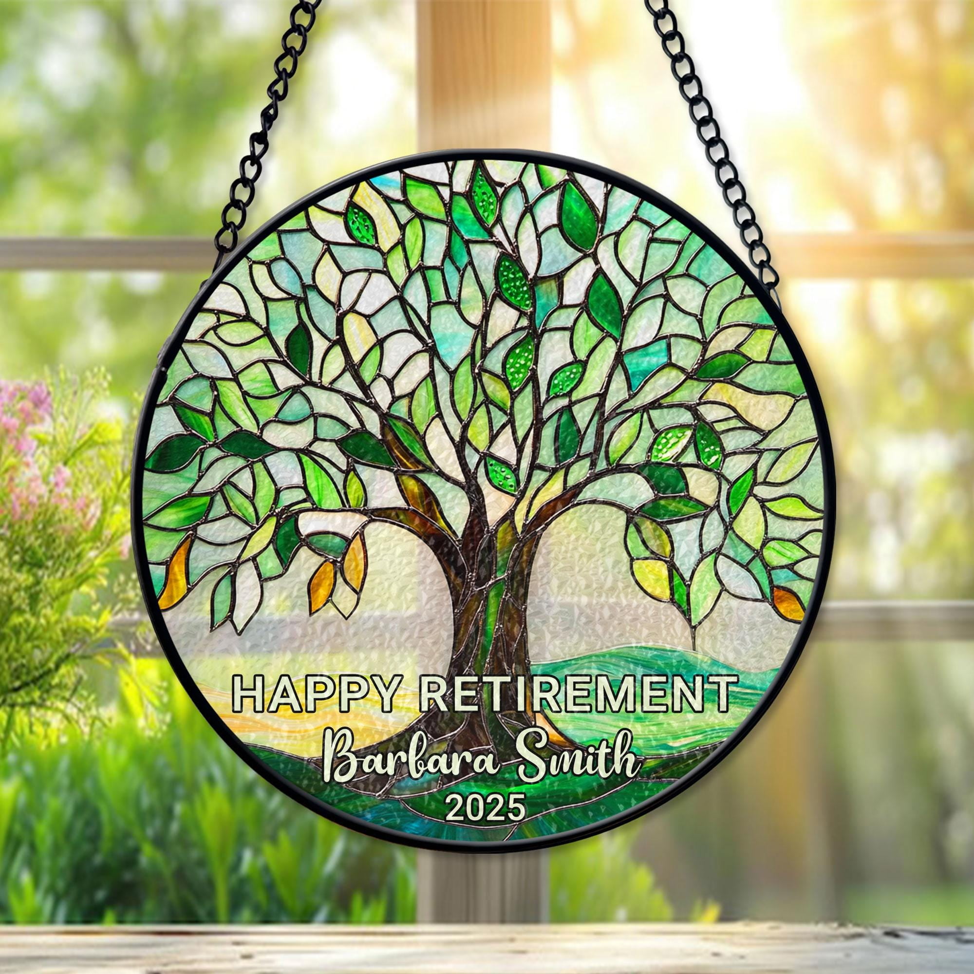 Personalized Faux Stained Glass Suncatcher Retirement Gift ...