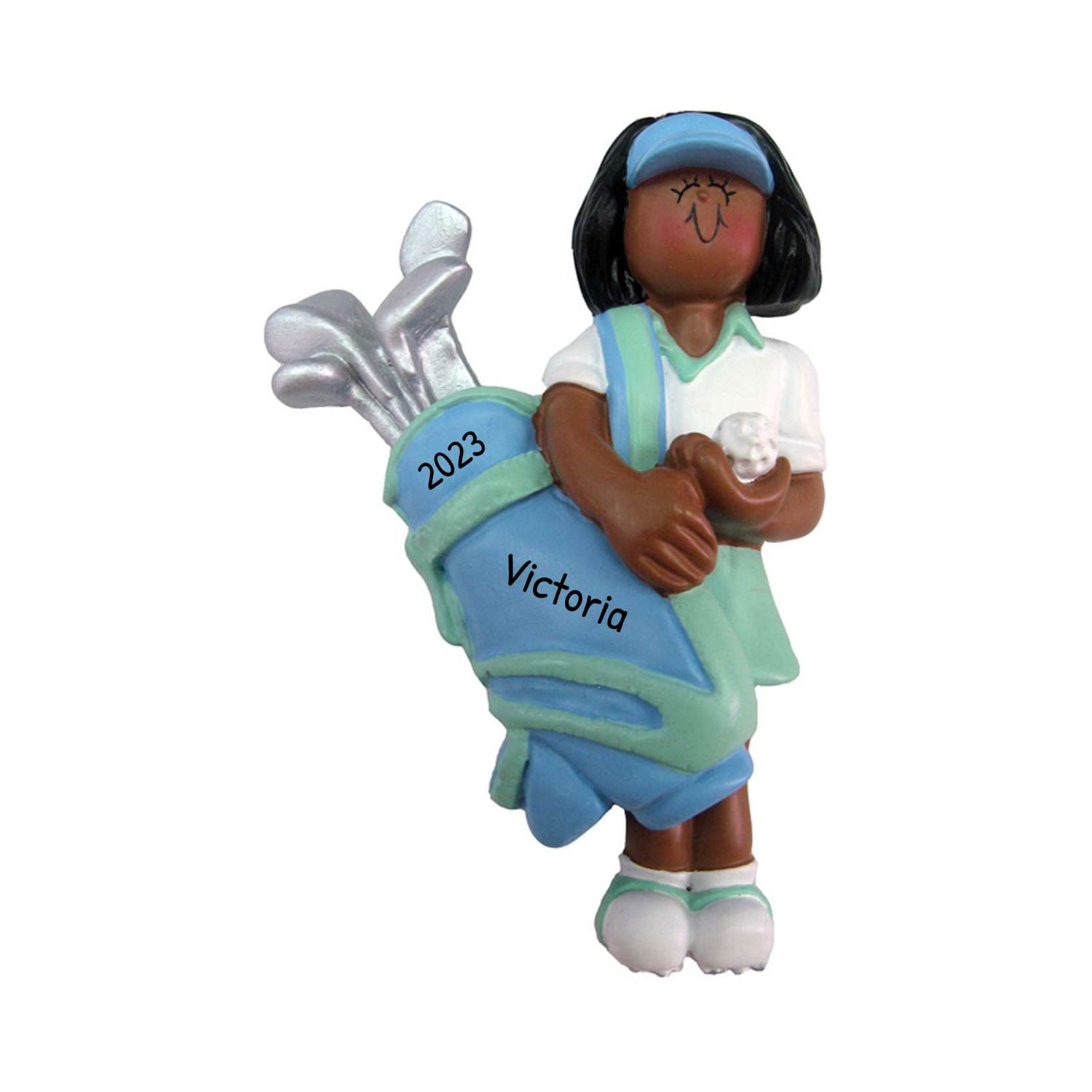 Personalized Female Golf Ornament 2024-Female in Blue Outfit Golf ...