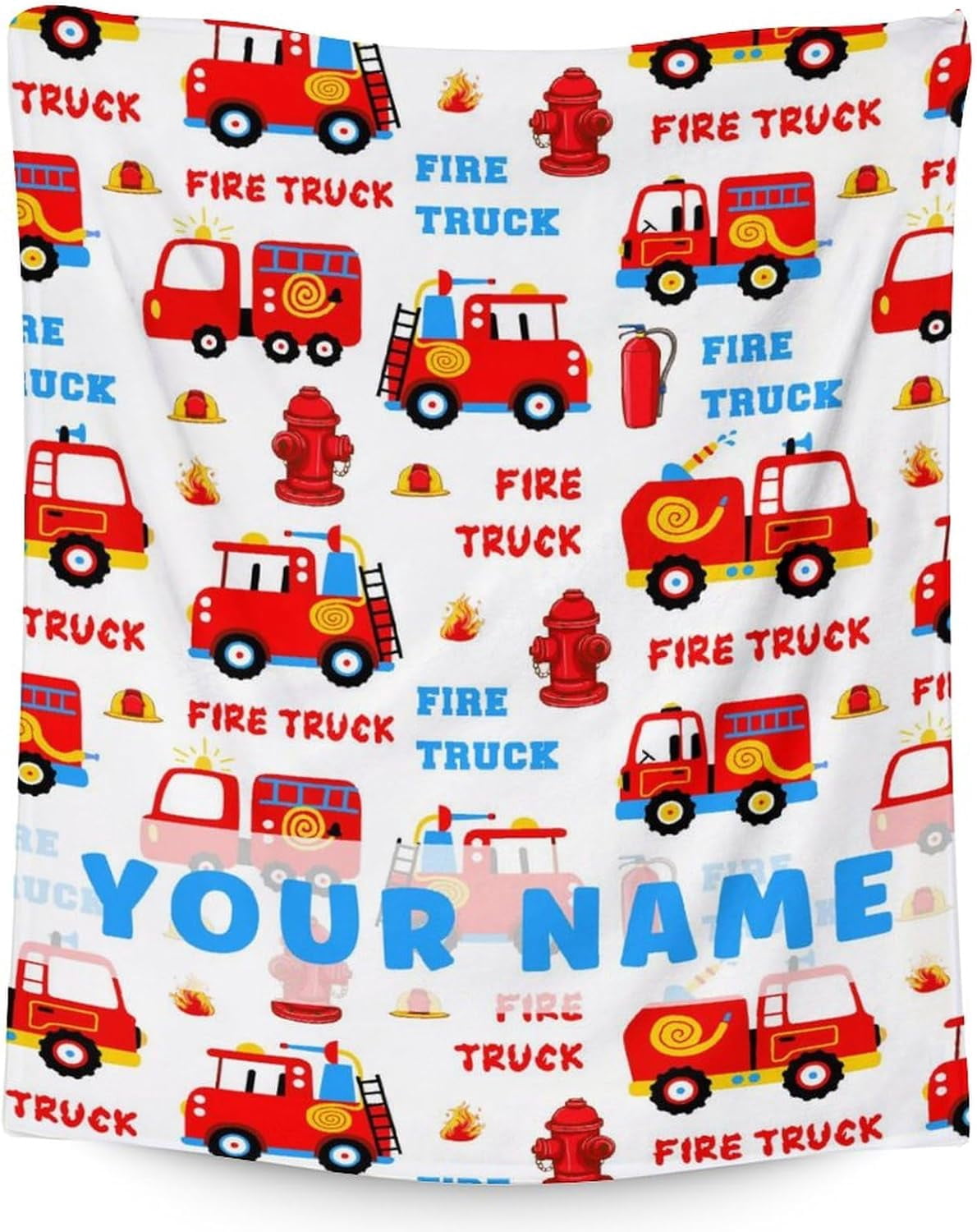 Personalized Fire Truck Blanket with Name- Soft, Fuzzy & Warm- 30x40 ...