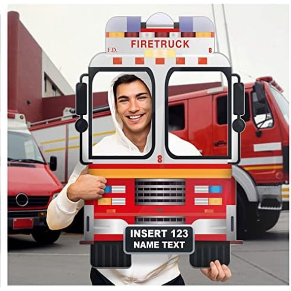 Personalized Fire Truck Photo Booth Frame - Fireman Party Photo Prop ...