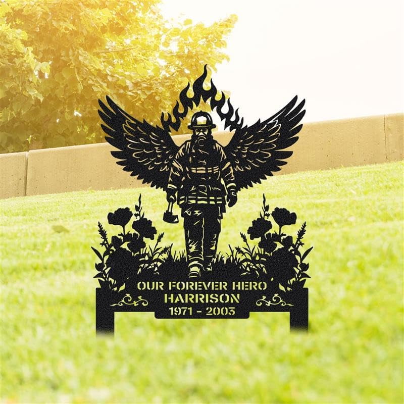 Personalized Firefighter Memorial Garden Stake – Custom Metal Grave ...