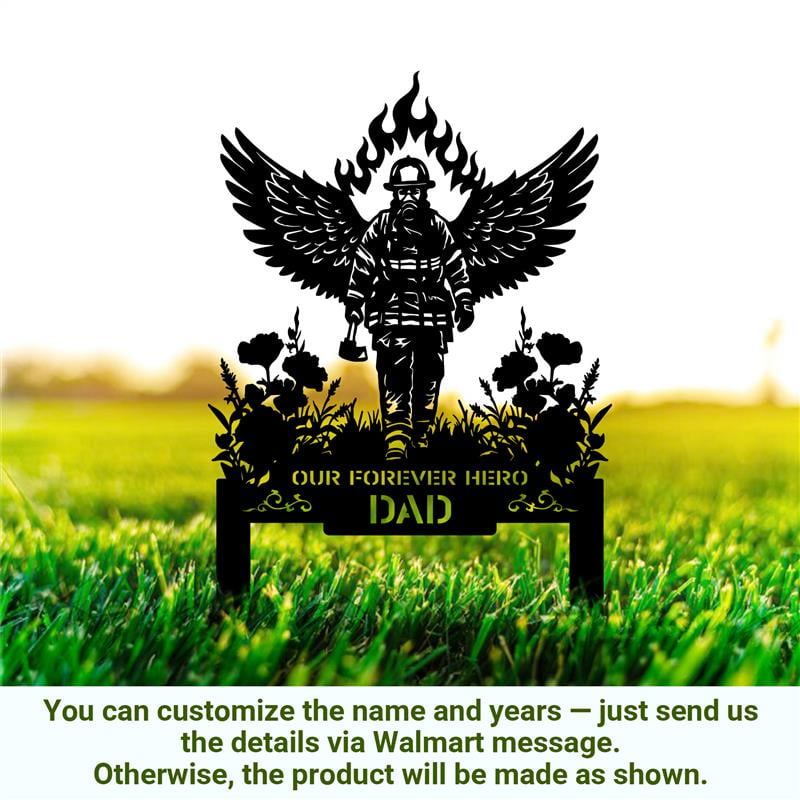 Personalized Firefighter Memorial Garden Stake – Custom Metal Grave ...
