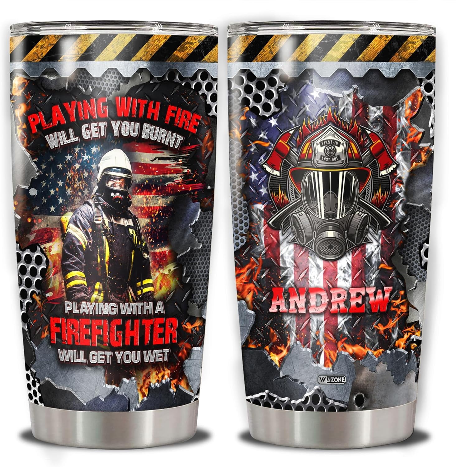 Personalized Firefighter Tumbler With Lid Customized Name Stainless ...