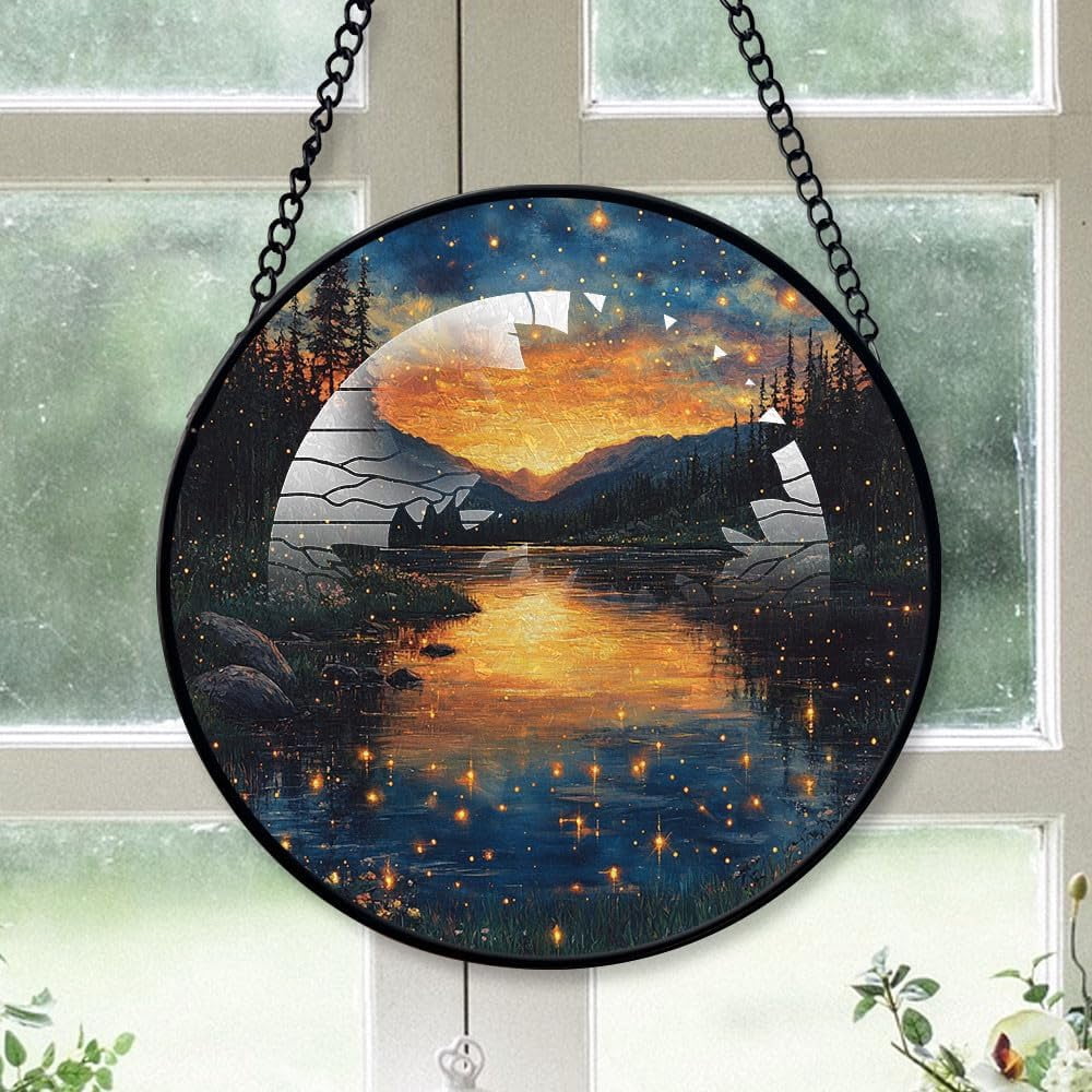 Personalized Fireflies Sky Suncatcher Stained Glass, Fireflies Sky ...