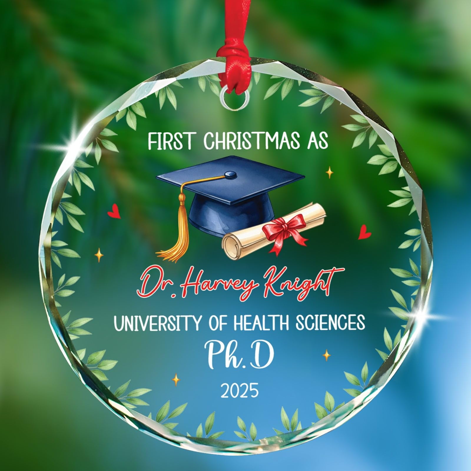 Personalized First Christmas As PhD Glass Ornament, Doctorate ...