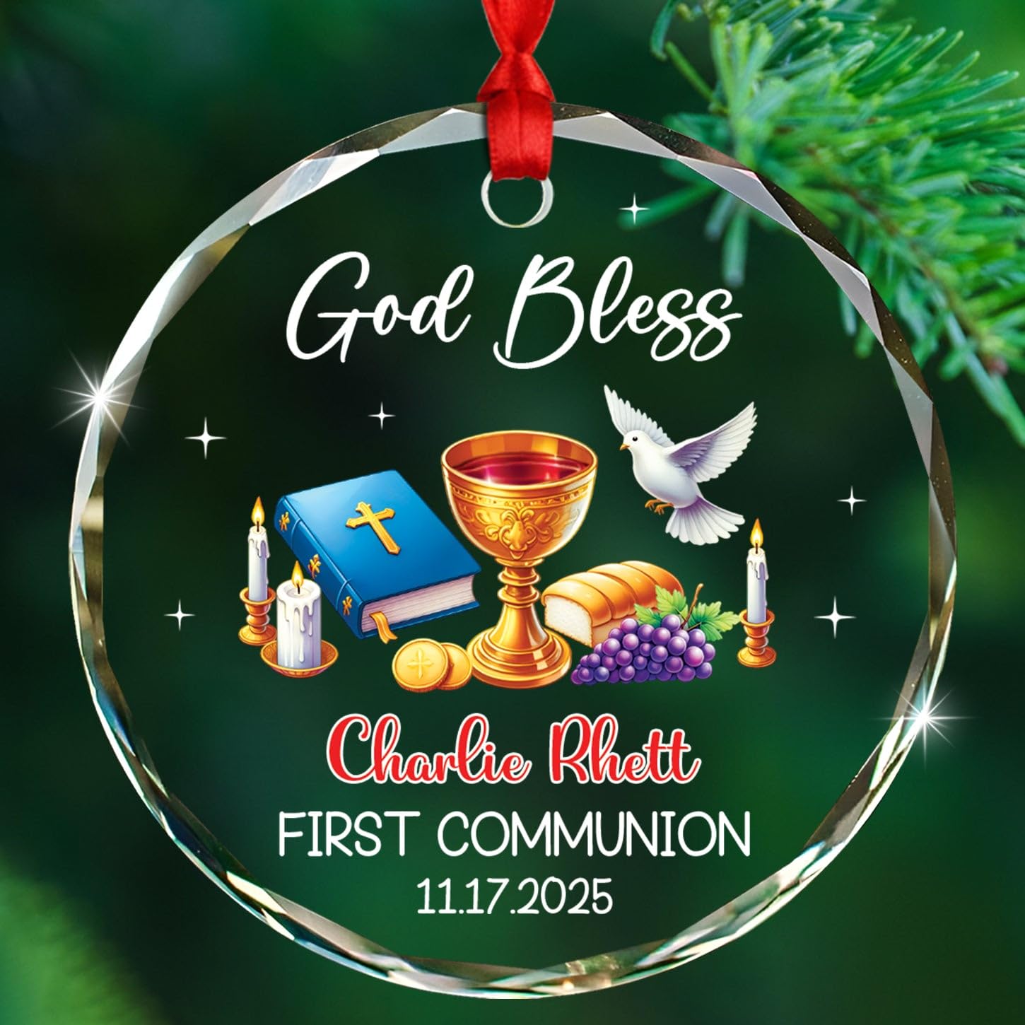 Personalized First Communion Glass Ornament Gift for Baby Girl Boy Son ...