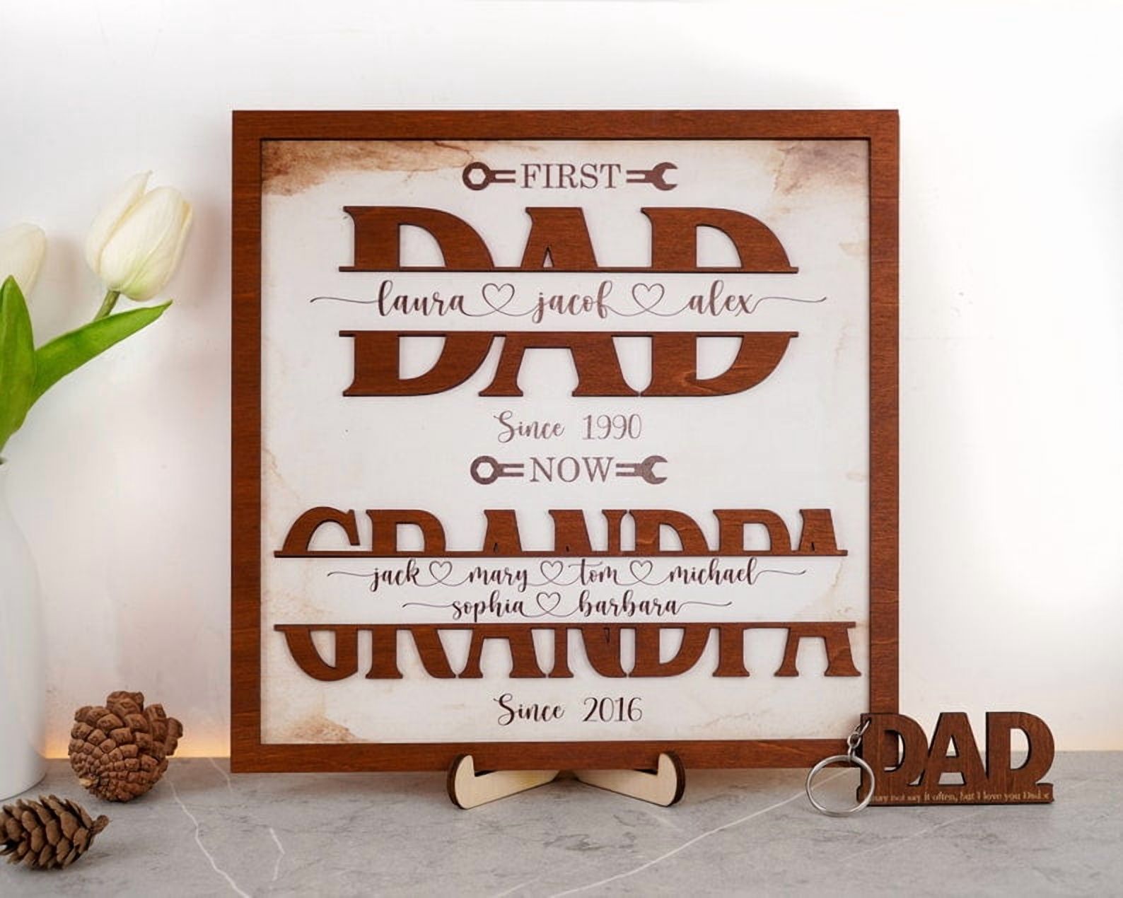Personalized 'First Dad Now Grandpa' Wooden Plaque, Custom Family Name ...
