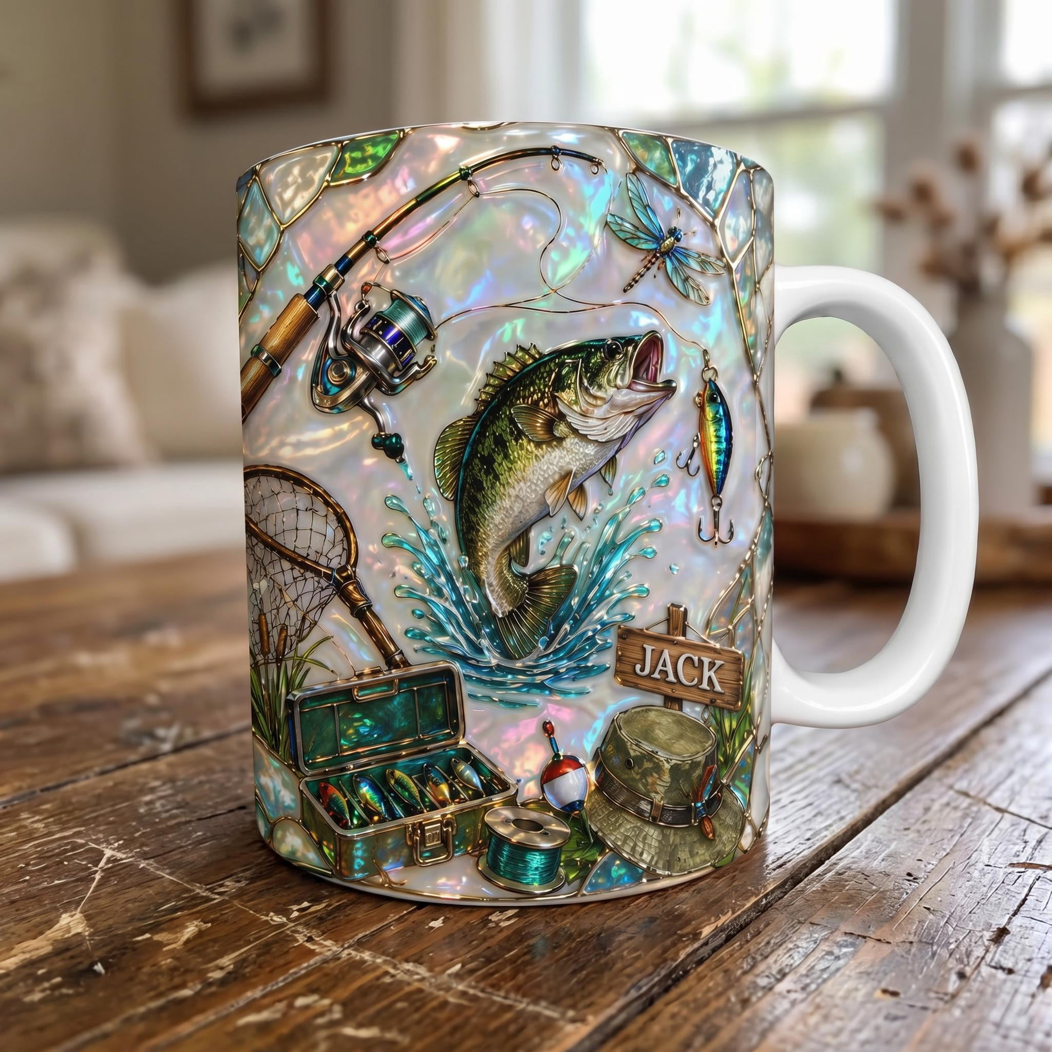 Personalized Fishing Mug, Custom Name Coffee Cup, 3D Illusion Fish Gift ...