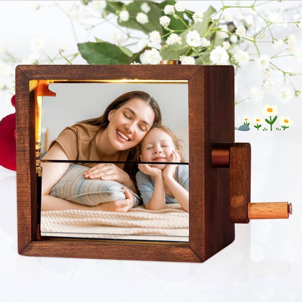 Personalized Flip book Photo Frame, Custom Hand-Cranked Wooden ...