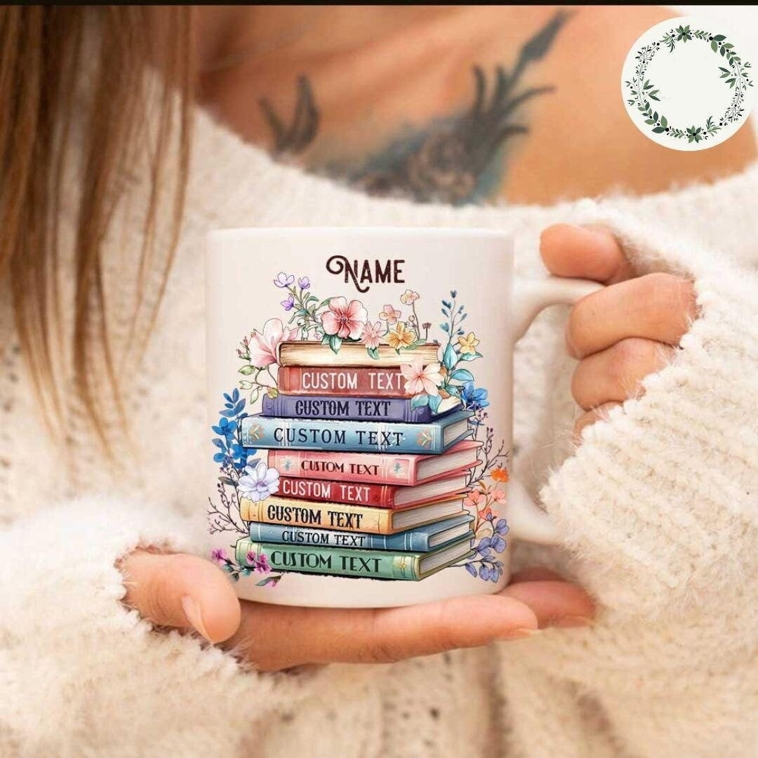 Personalized Floral Books Mug, Favorite Bookshelf Coffee Mug, Custom ...