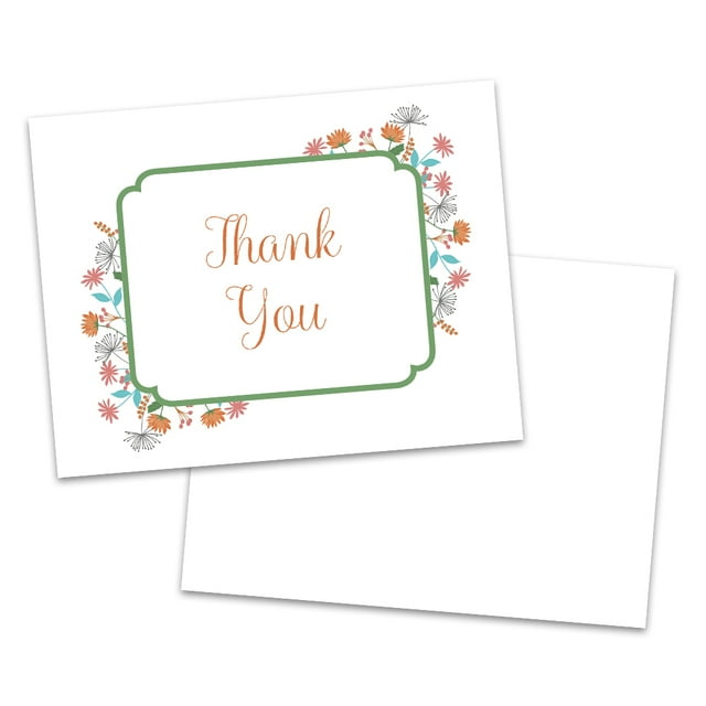 Personalized Floral Border Thank You Card - Walmart.com