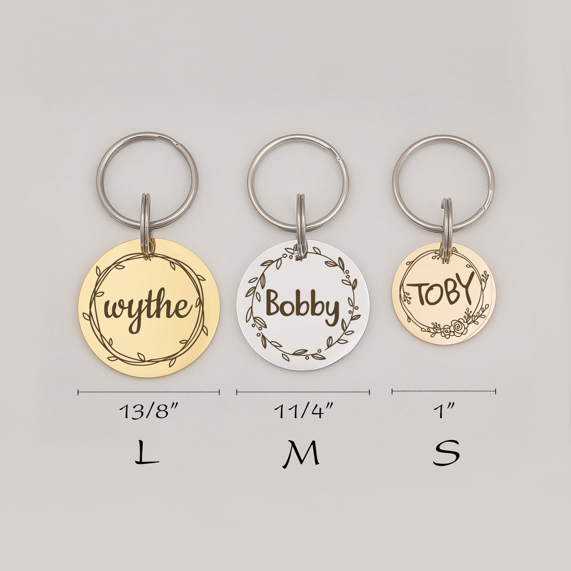 Personalized Floral Pet ID Dog Tag Key Chain - Custom Frame and Name ...